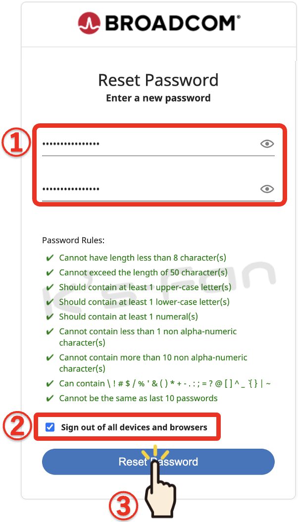 新しいパスワードにリセットされたら、「Your passwords has been successfully reset」と表示されますので ...